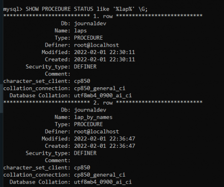 View MySQL Stored Procedures using SHOW PROCEDURE STATUS Statement - MySQLCode